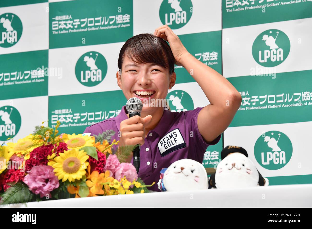 Japanese pro golfer Hinako Shibuno speaks during a news conference at ...