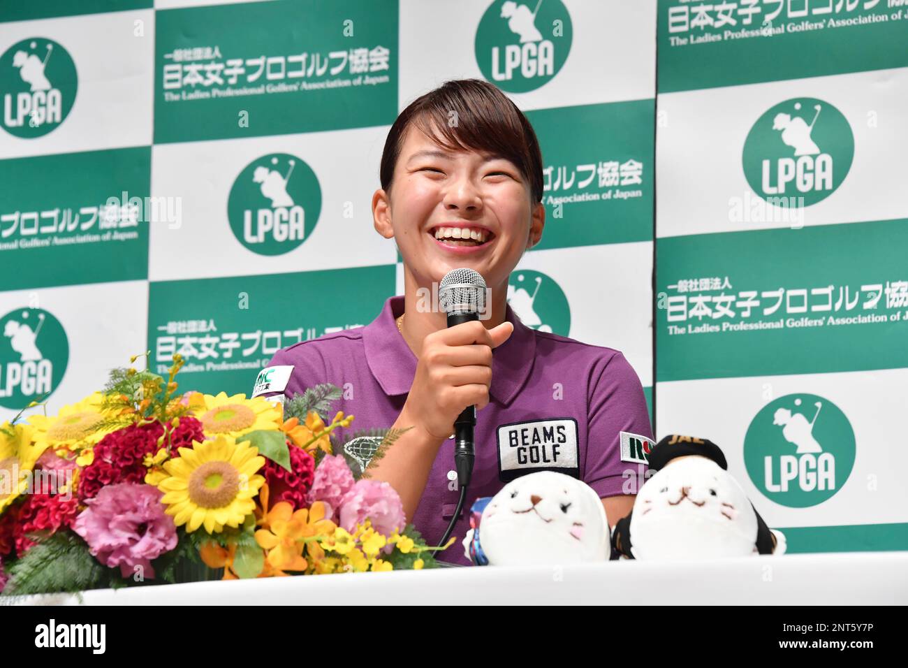 Japanese pro golfer Hinako Shibuno speaks during a news conference at ...