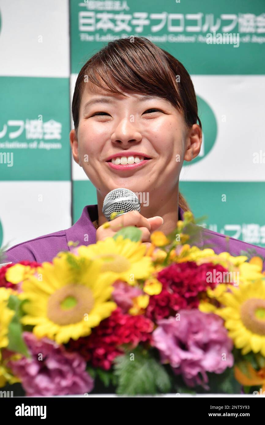Japanese pro golfer Hinako Shibuno speaks during a news conference at ...