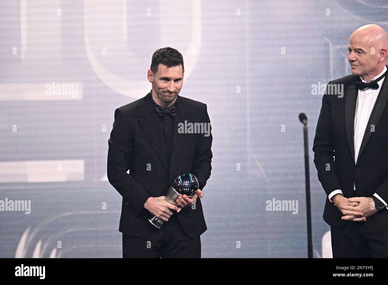 Paris, France, February 27, 2023. Lionel Messi receives the Best player ...