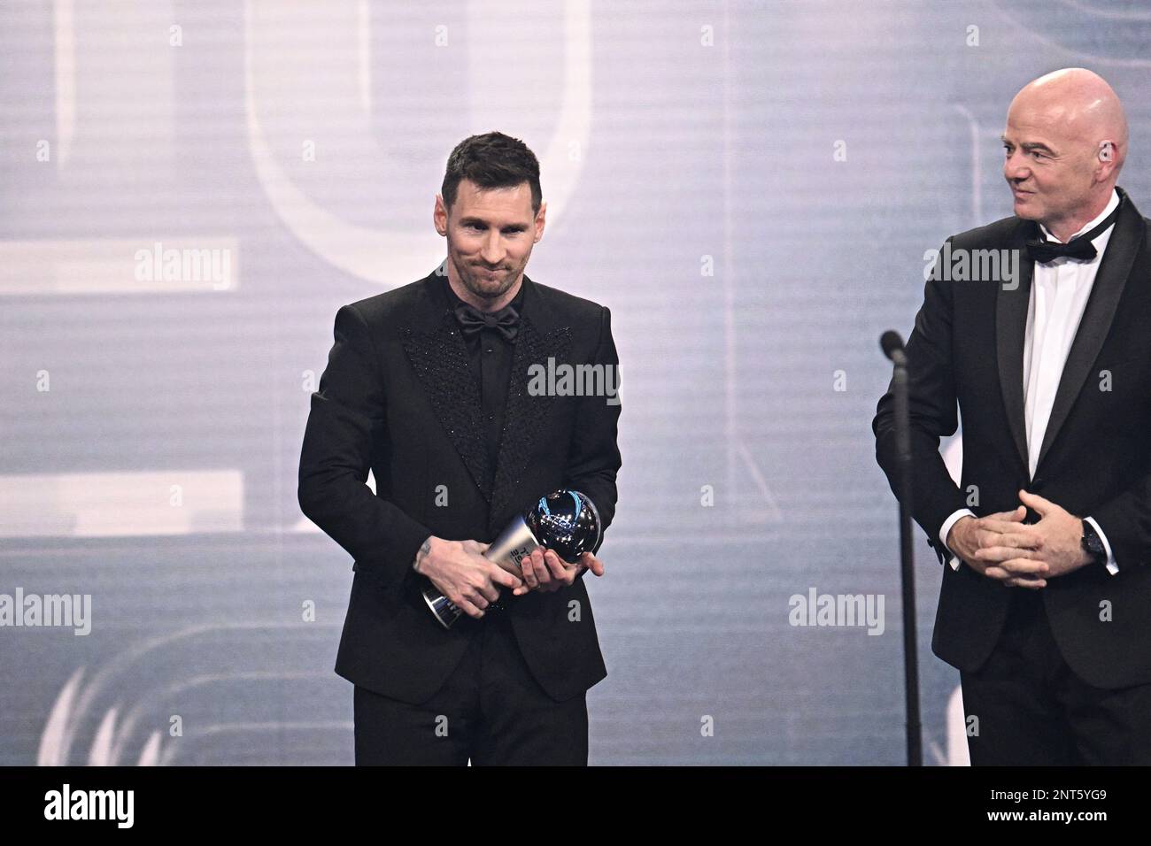 Paris, France, February 27, 2023. Lionel Messi receives the Best player ...