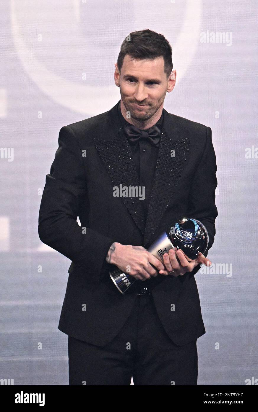 Paris, France, February 27, 2023. Lionel Messi receives the Best player award during the Best ...