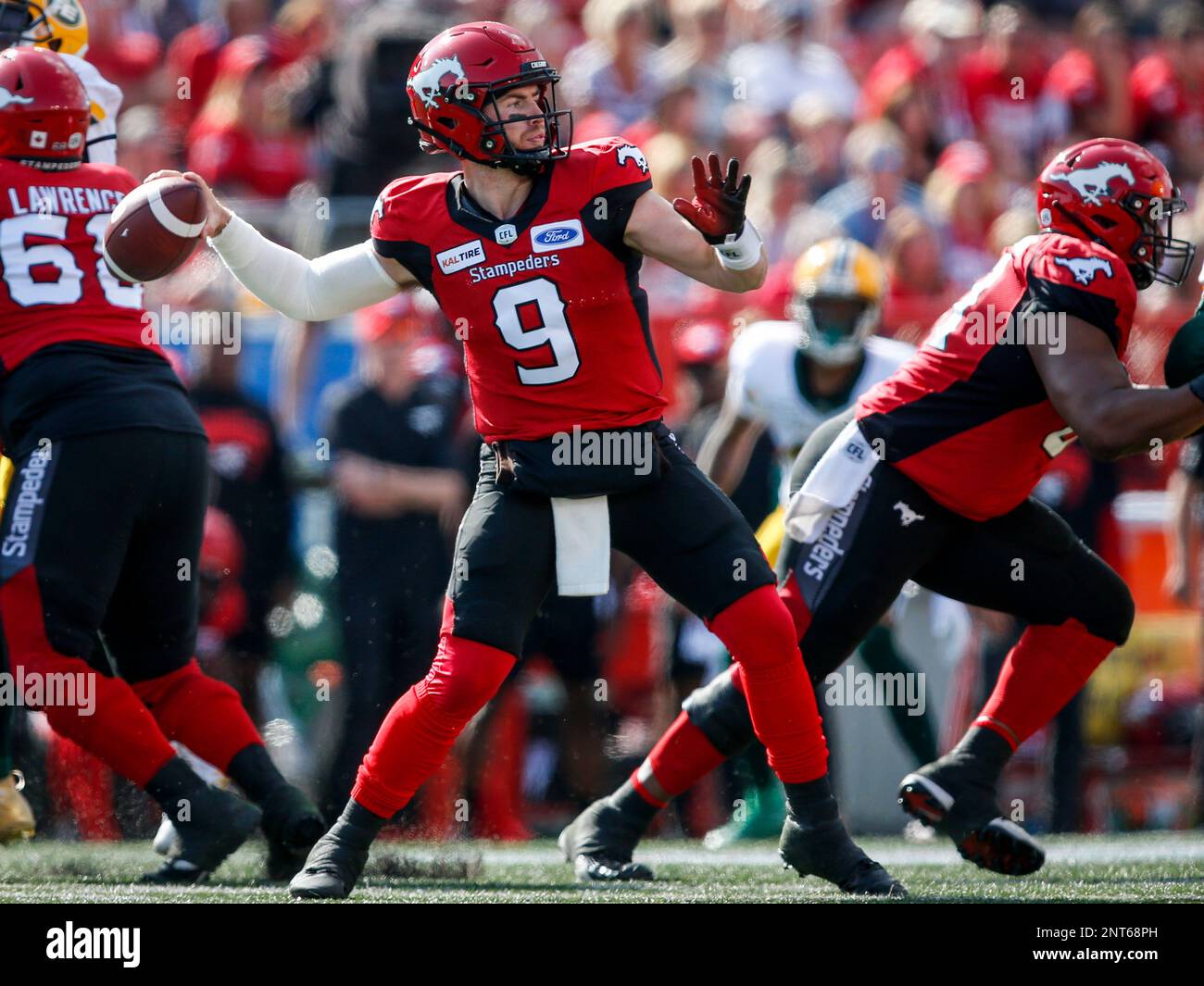 Calgary Stampeders quarterback Nick Arbuckle gets set to throw the ball ...