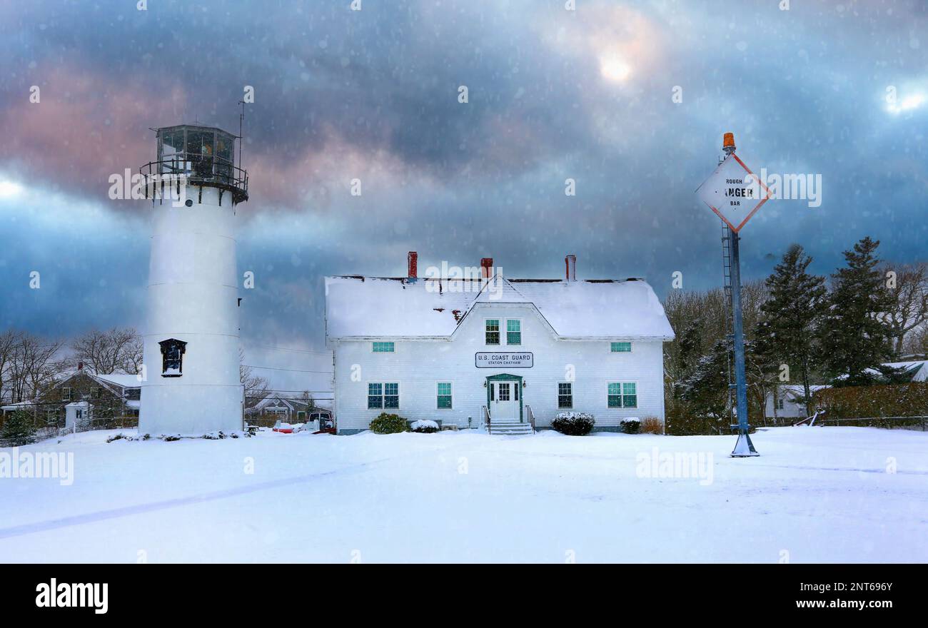 Winter Storm at Historic Chatham, Cape Cod Lighthouse Stock Photo - Alamy
