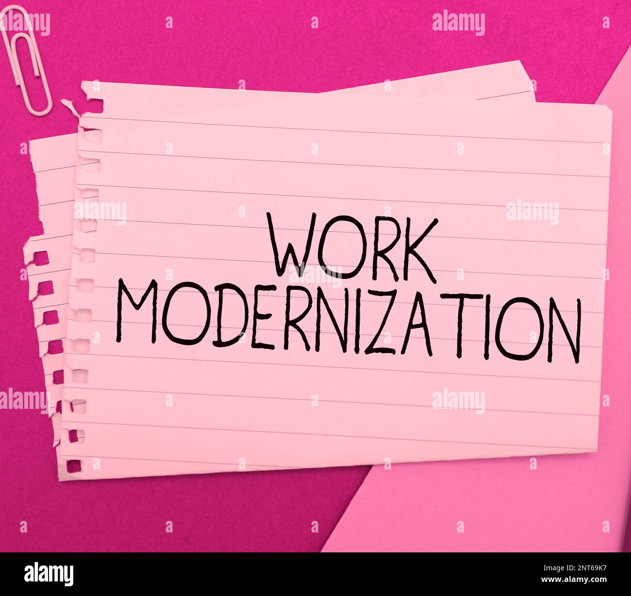 Hand writing sign Work Modernization. Word Written on changing product ...