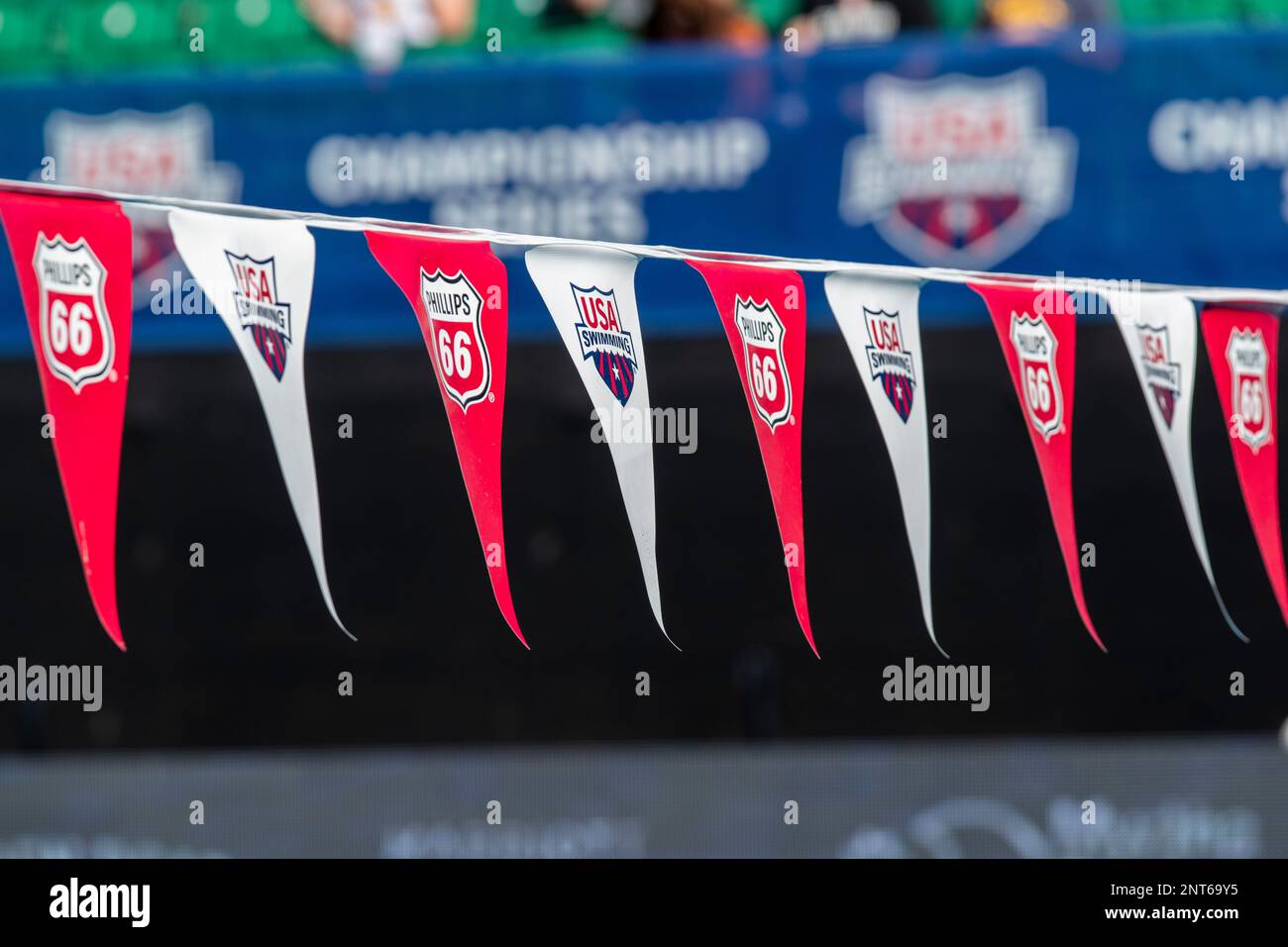 STANFORD, CA - AUGUST 02: Official flags flutter above the pool at the ...