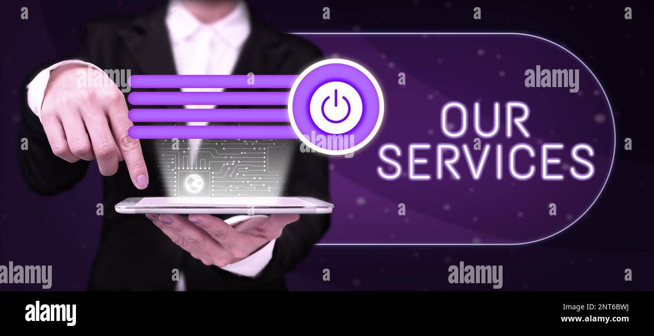 Text showing inspiration Our Services. Concept meaning The occupation ...