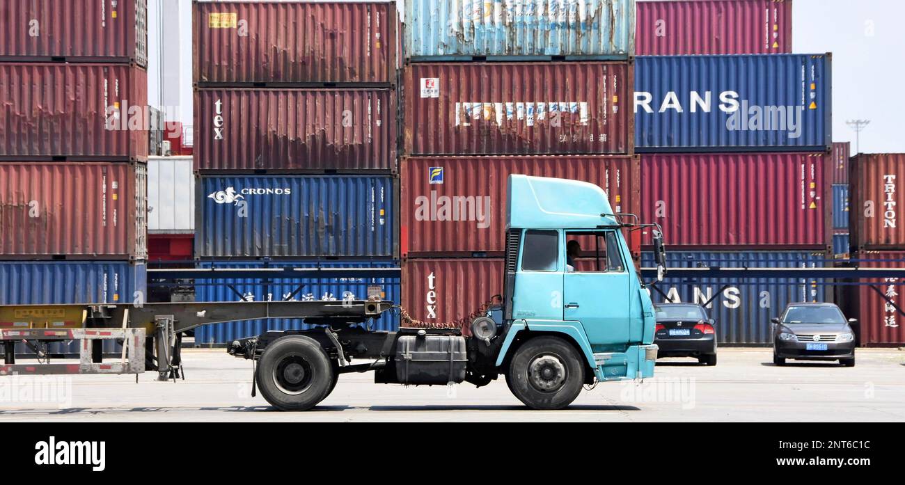 A picture taken on July 24, 2019 shows Yingkou Port in Yingkou ...