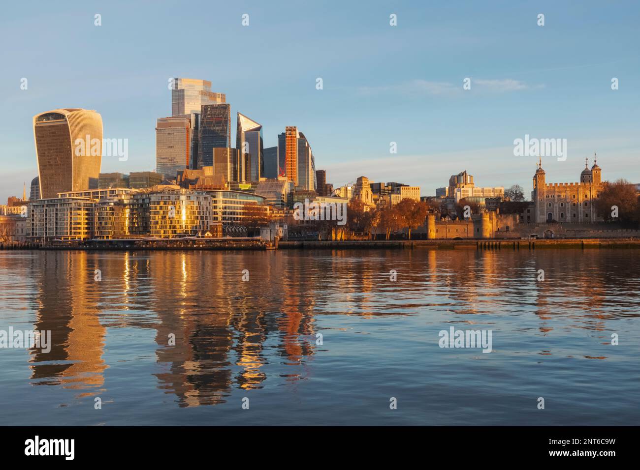 England, London, City of London Skyline and River Thames and The Tower ...