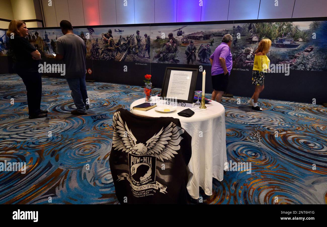 A POW/MIA table is seen in front of the Spirit of America art ...