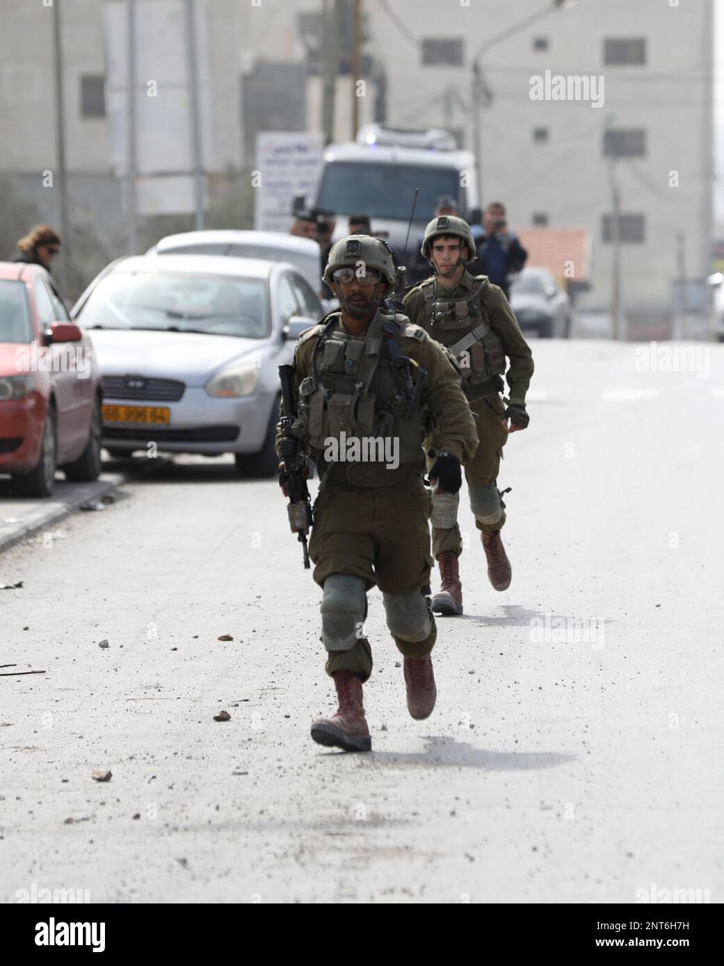 Hawara. 27th Feb, 2023. Israeli soldiers are seen in Hawara town near ...