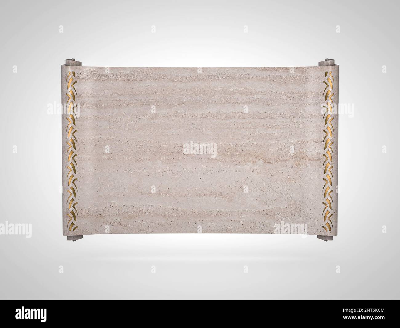 Beige travertine beautiful rounded corners tile with golden ornament on ...