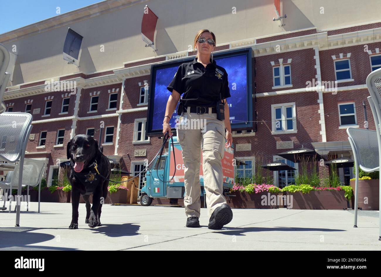 In this June 26, 2019 photo, Amanda Antaya who is a K9 security officer ...