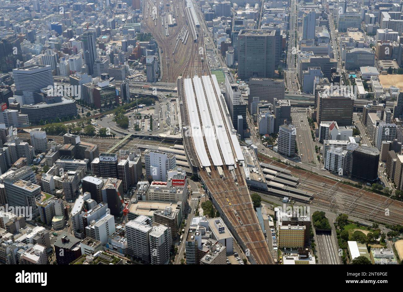 An aerial photo taken on July 31, 2019 shows Shin Osaka Station in ...