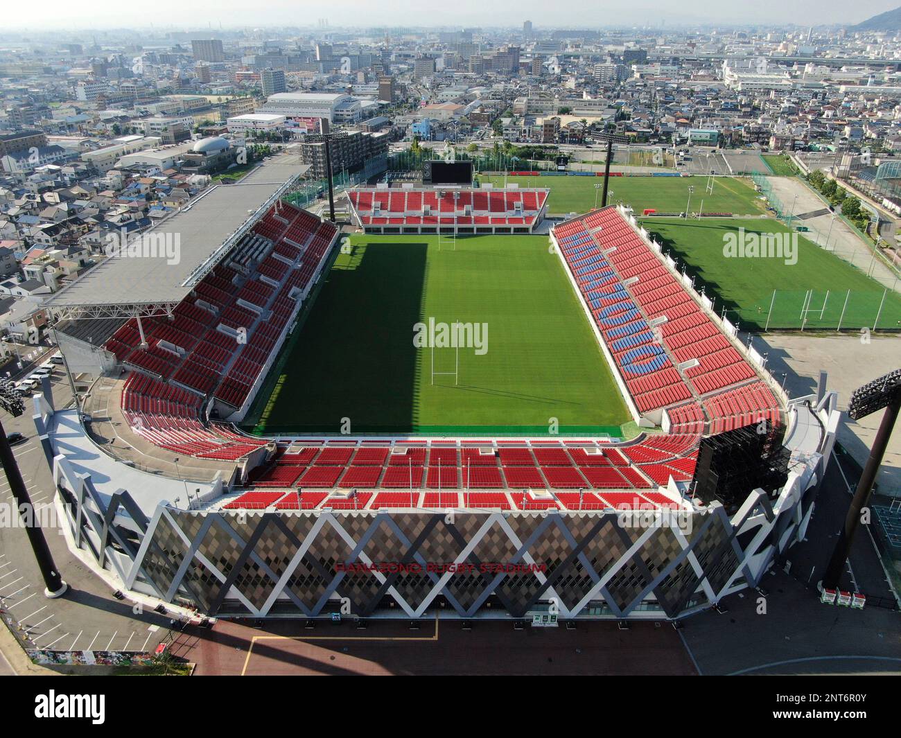 A picture taken on July 30, 2019 shows Hanazono Rugby Stadium, one of ...