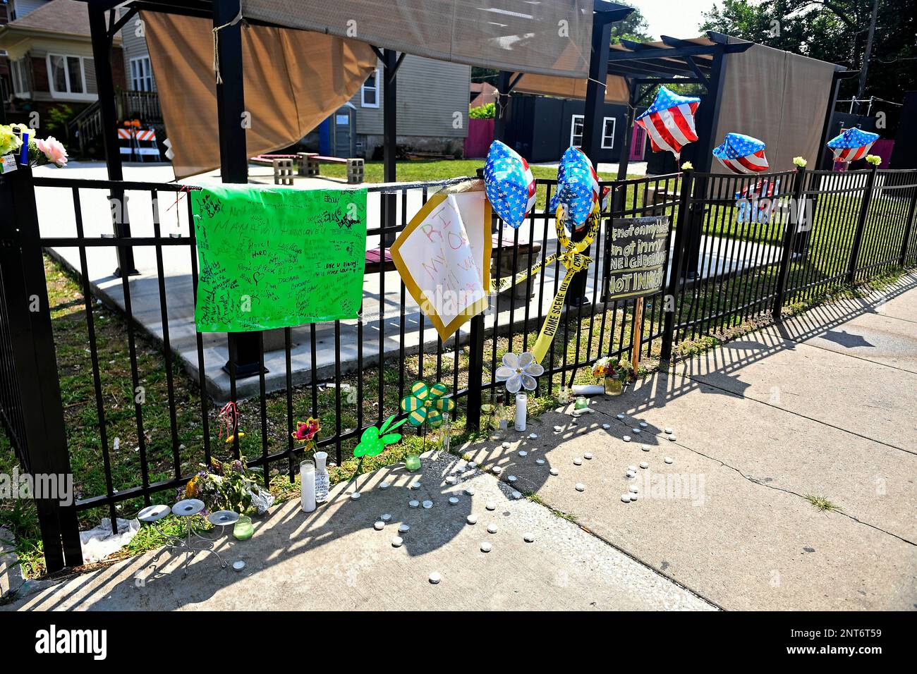 A memorial stands at 75th Street and Stewart Avenue in Chicago, where ...
