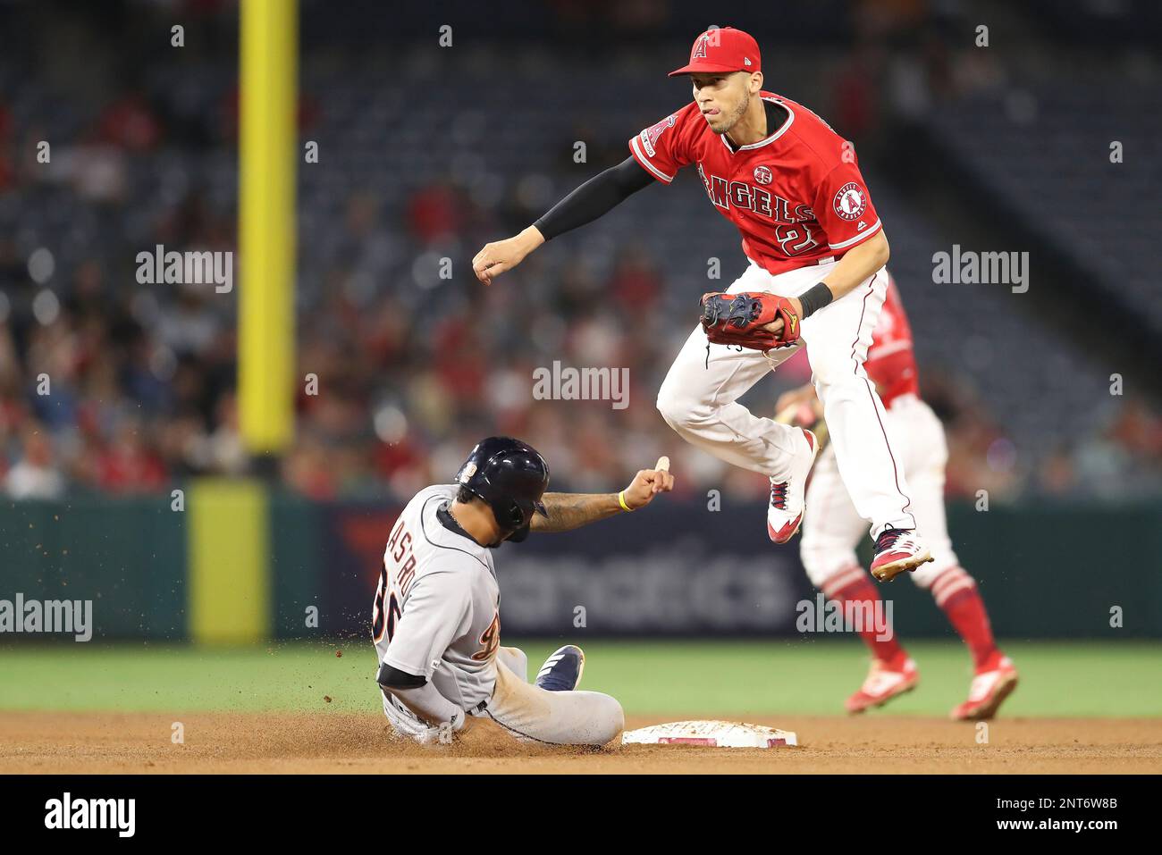 July 29, 2019: Los Angeles Angels shortstop Andrelton Simmons (2) leaps ...