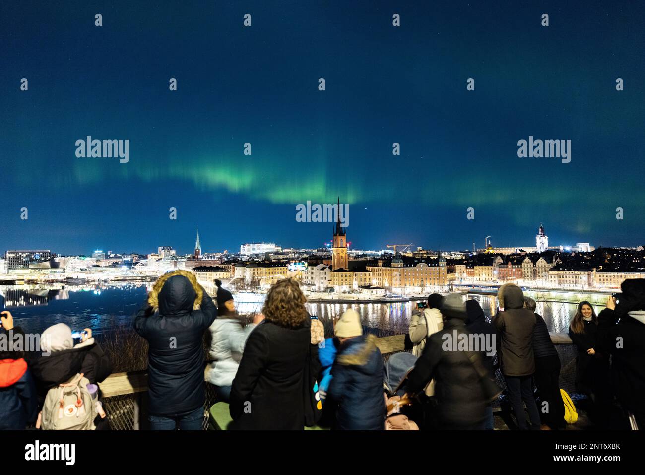 Stockholm, Sweden, on Feb. 27, 2023, People watch northern lights ...