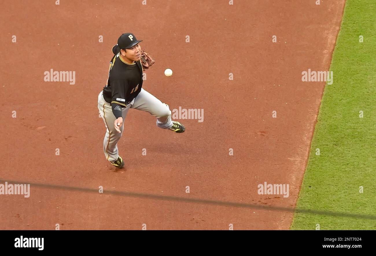 June 12, 2019: Pittsburgh Pirates infielder Jung Ho Kang loses the ball ...