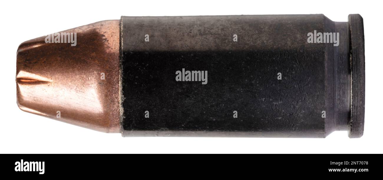 hollow point bullet on 9 mm ammunition with a black case Stock Photo ...