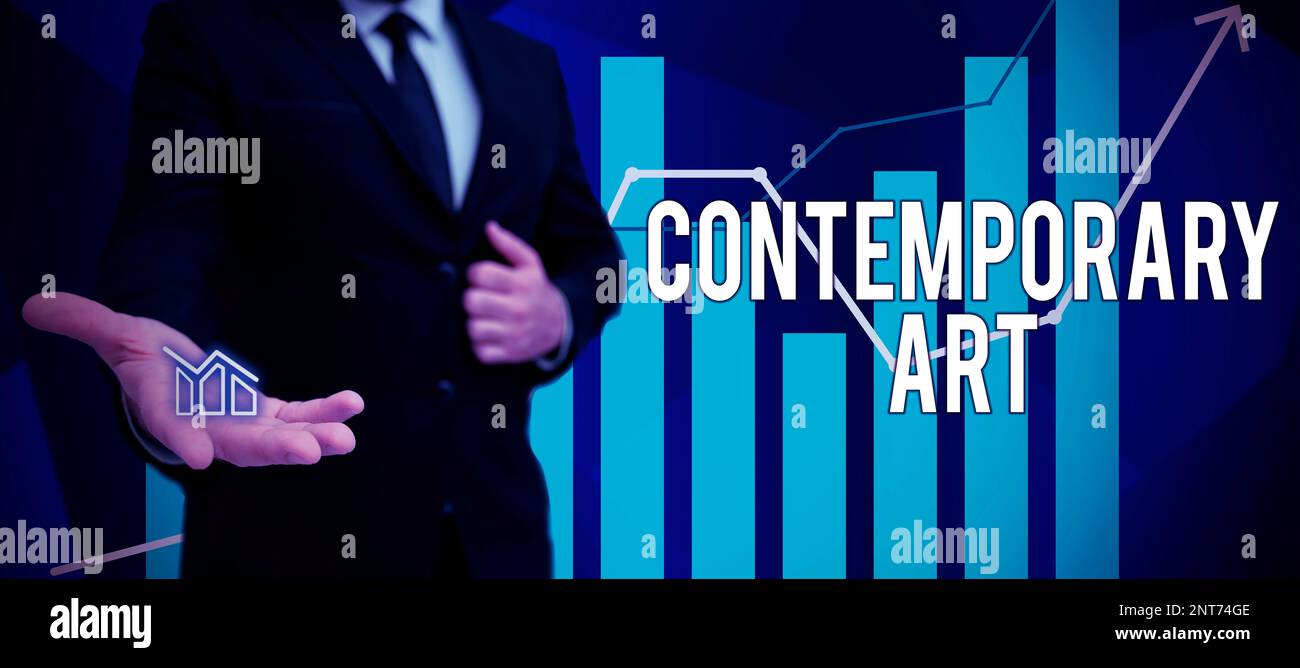 Text sign showing Contemporary Art. Word Written on made today by ...