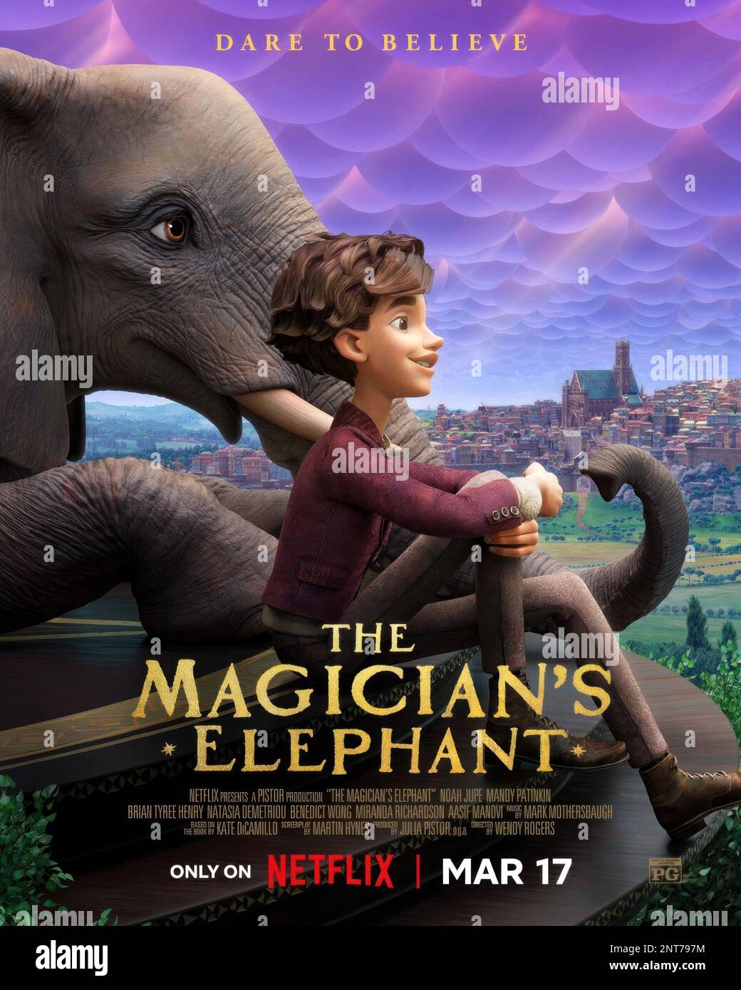 THE MAGICIAN'S ELEPHANT, US poster, Peter (front, voice: Noah Jupe ...