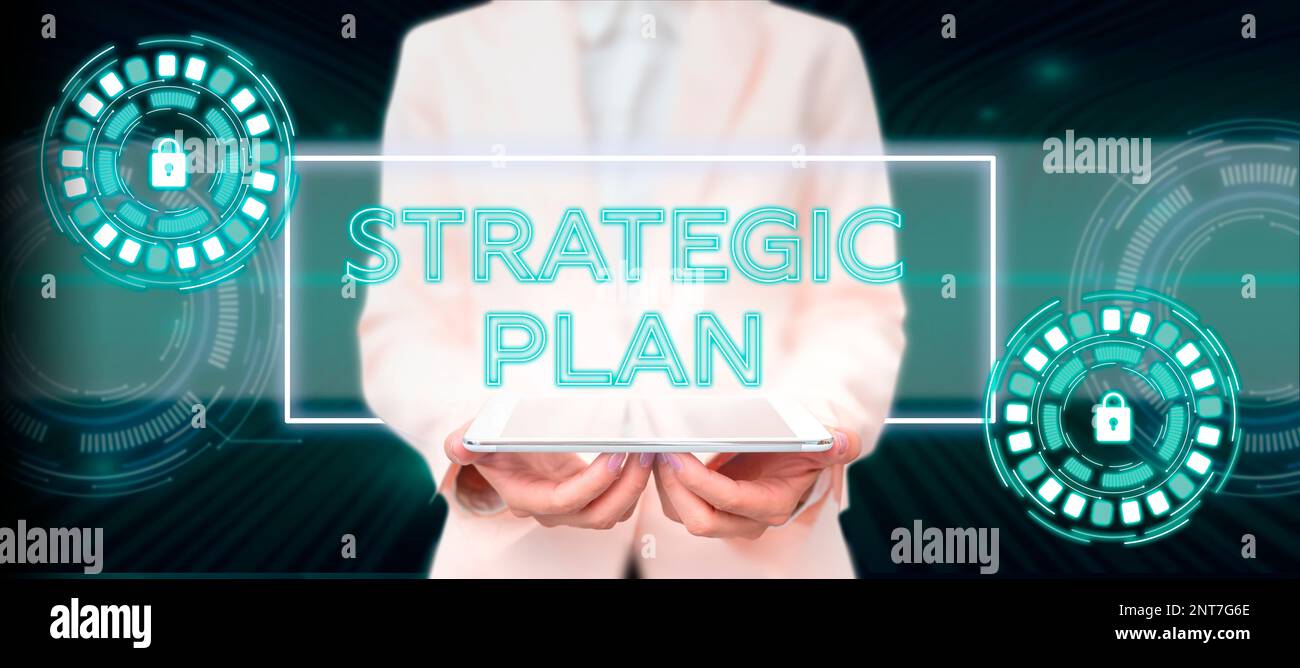 Sign displaying Strategic Plan. Concept meaning A process of defining ...