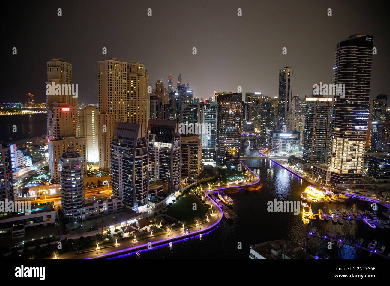 Dubai Marina cityscape in the United Arab Emirates night view Stock ...