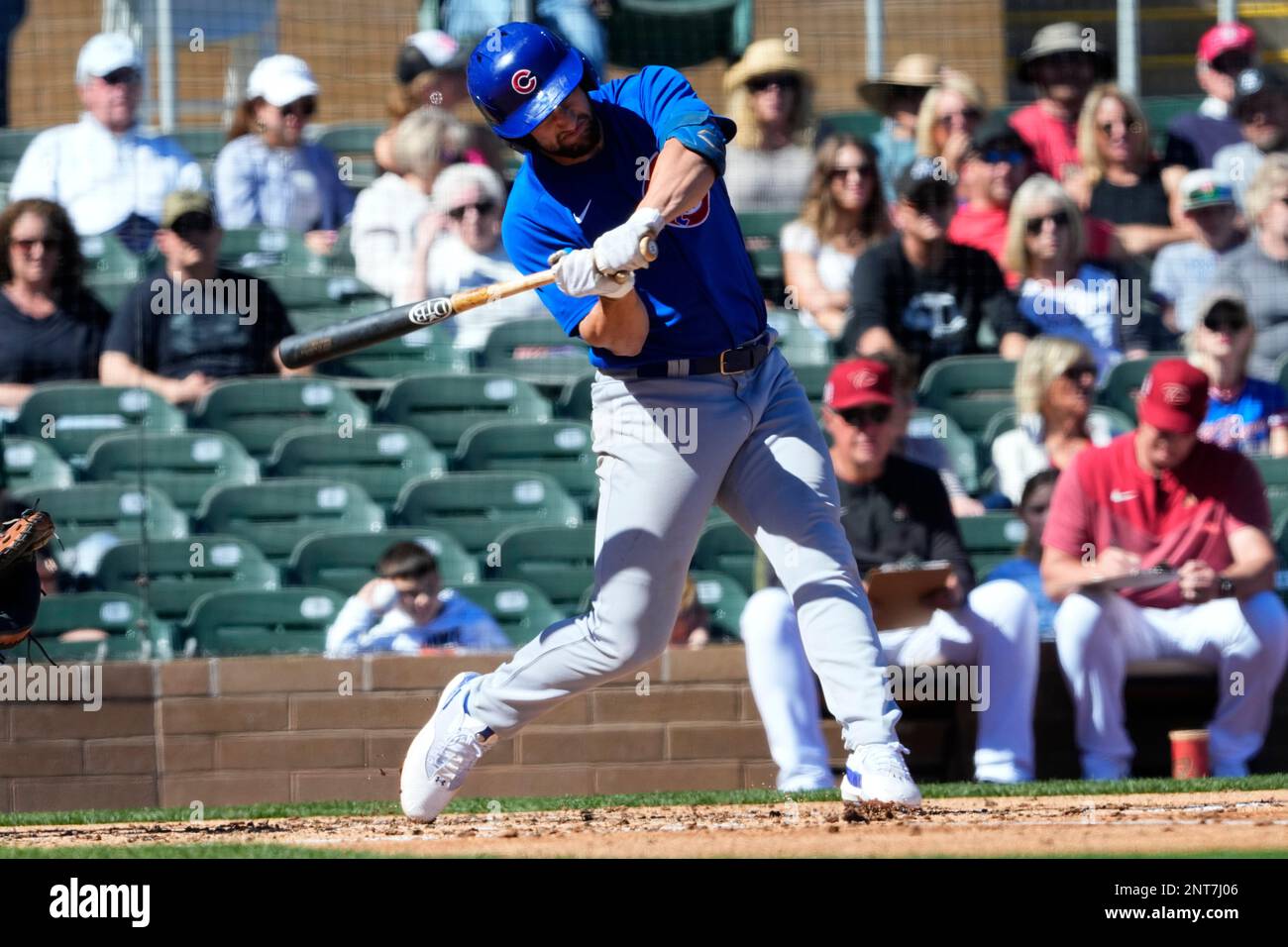 Chicago Cubs' Jake Slaughter hits against the Arizona Diamondbacks ...