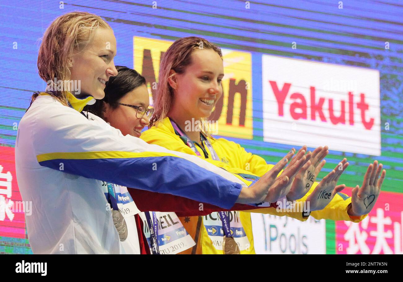 (R-L) Australia's McKEON Emma, bronze, Canada's MACNEIL Margaret, gold ...