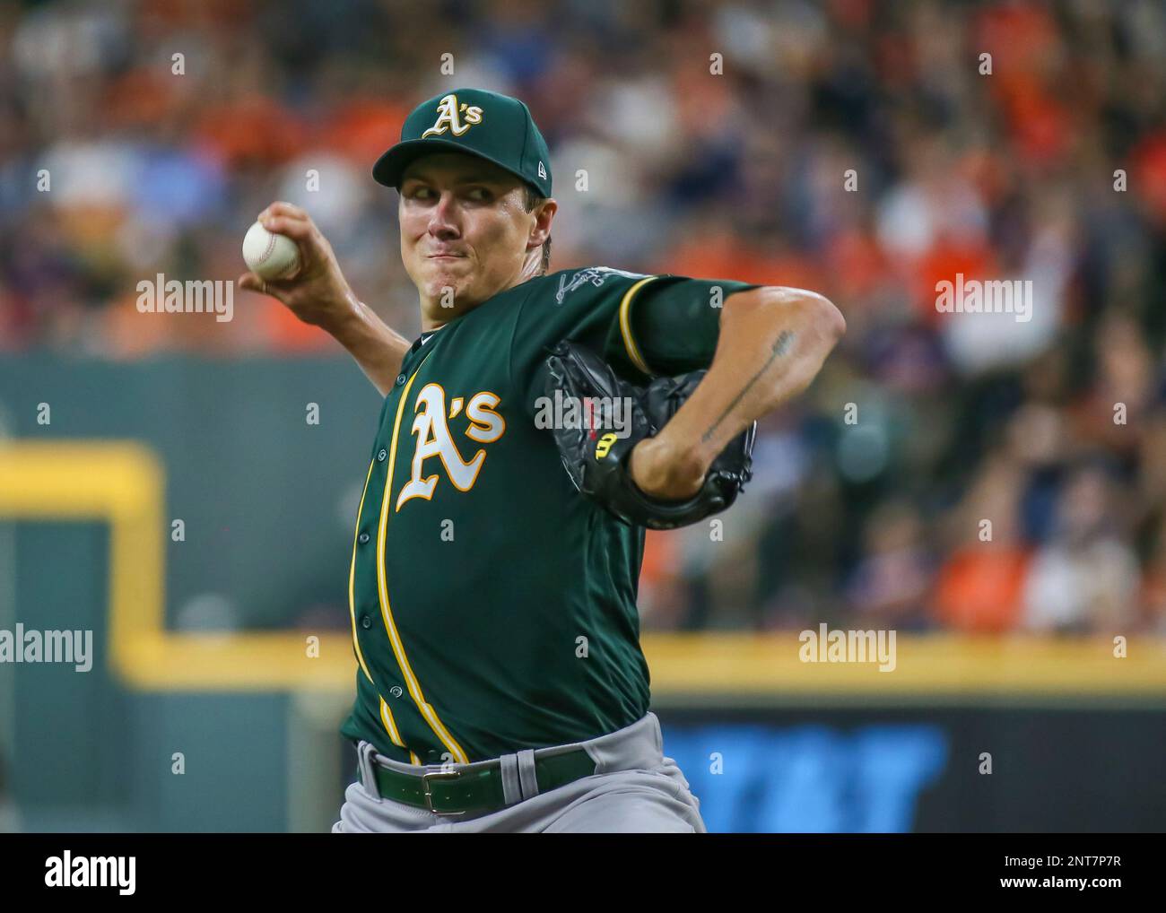 HOUSTON, TX - JULY 22: Oakland Athletics starting pitcher Homer Bailey ...