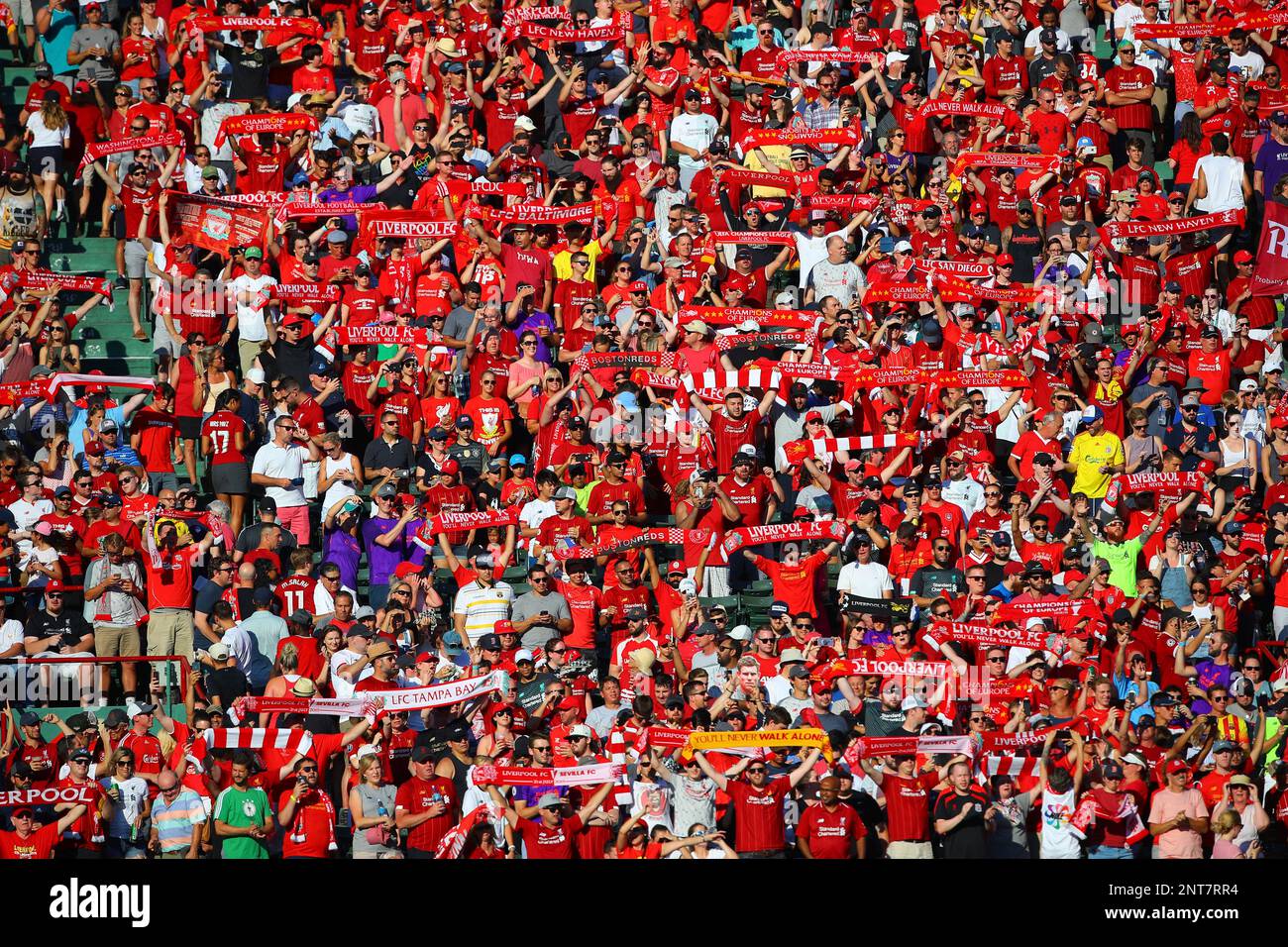 BOSTON, MA - JULY 21: Liverpool FC Fans stand and raise their scarves ...