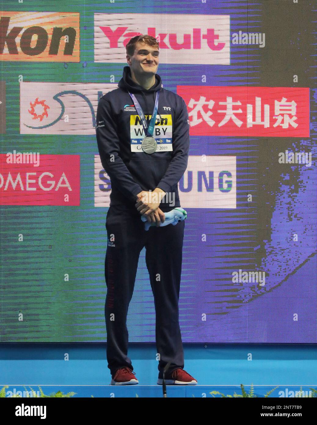 Great Britain's WILBY James, silver, celebrates on the podium of the ...