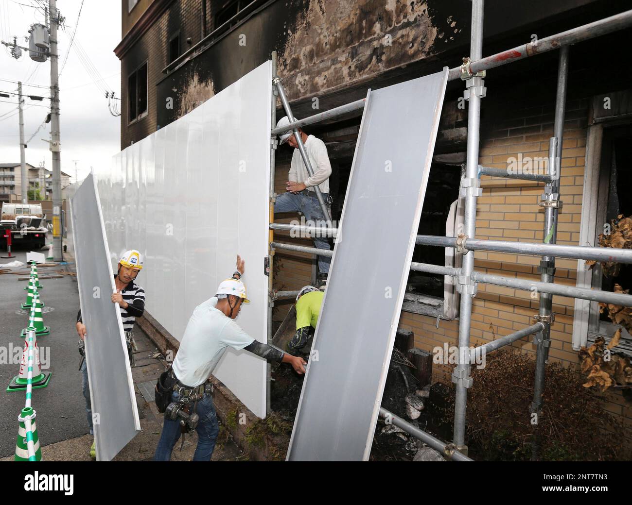 The arson site of Kyoto Animation CoA photo shows the walled arson site ...