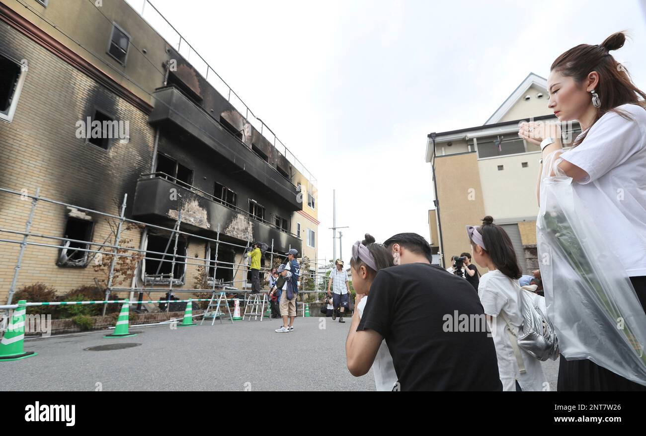 People visit the arson site of Kyoto Animation Co., Ltd. (so-called ...