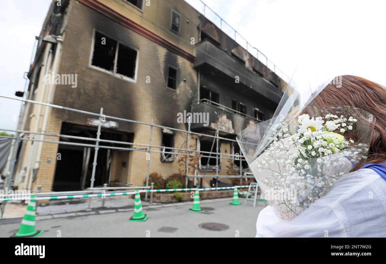 People visit the arson site of Kyoto Animation Co., Ltd. (so-called ...
