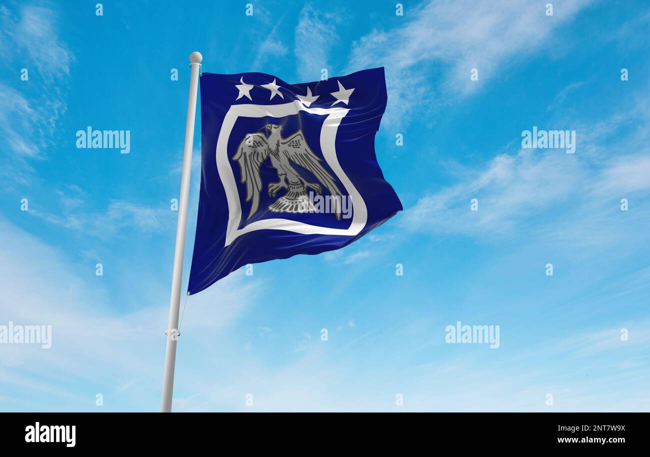 official flag of Combat Air Force Commander Turkey at cloudy sky ...