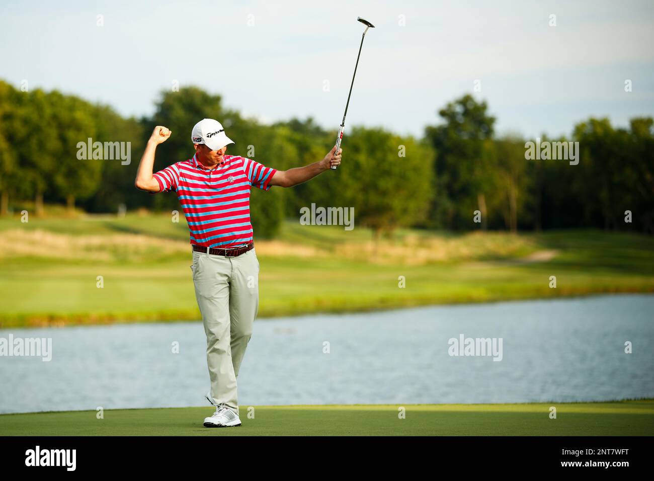 Jim Herman celebrates after winning the PGA Barbasol Championship golf ...