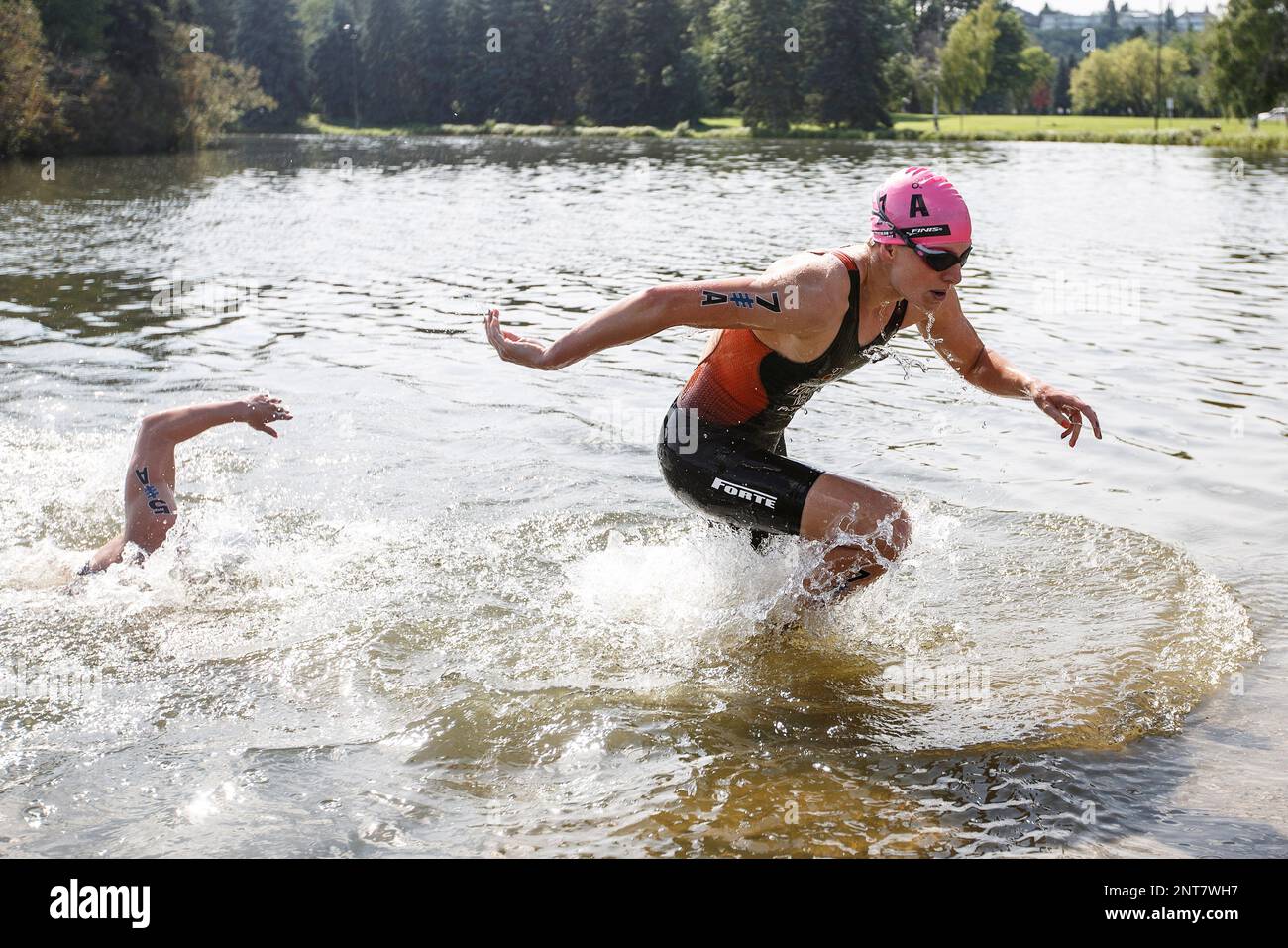 Maya Kingma, of the Netherlands, comes out of the water during the ...