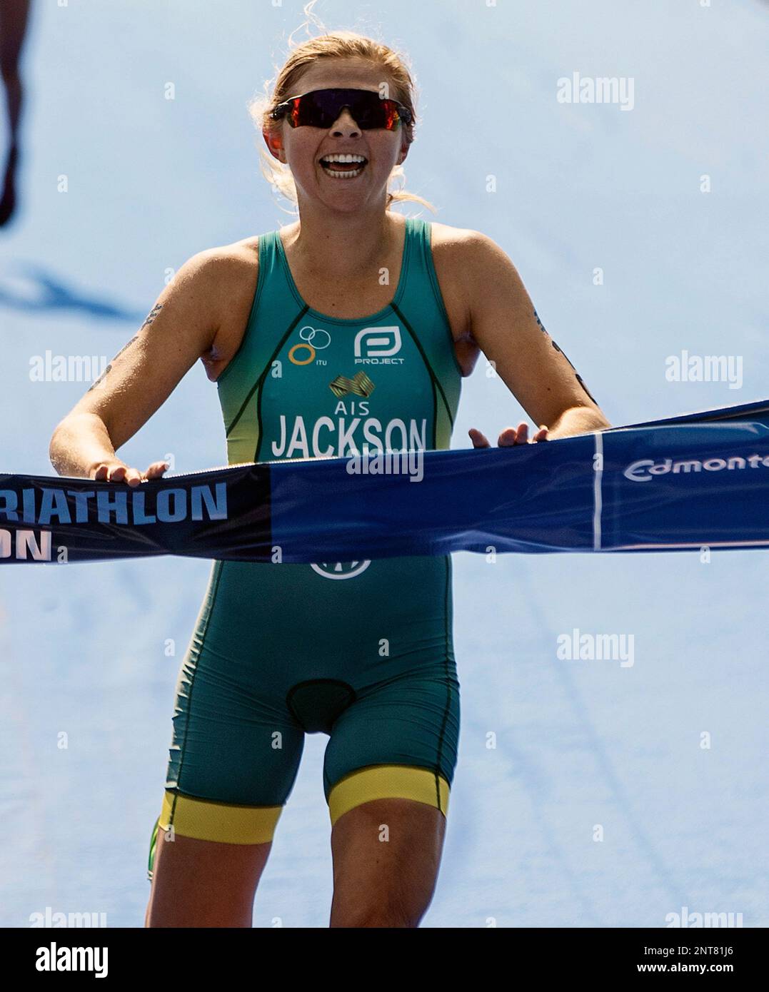 Emma Jackson of Australia crosses the finish line for the win during ...