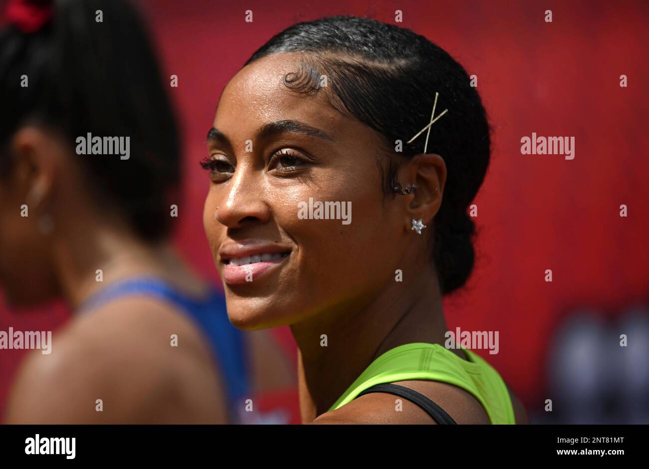 Queen Claye aka Queen Harrison (USA) reacts after placing second in ...