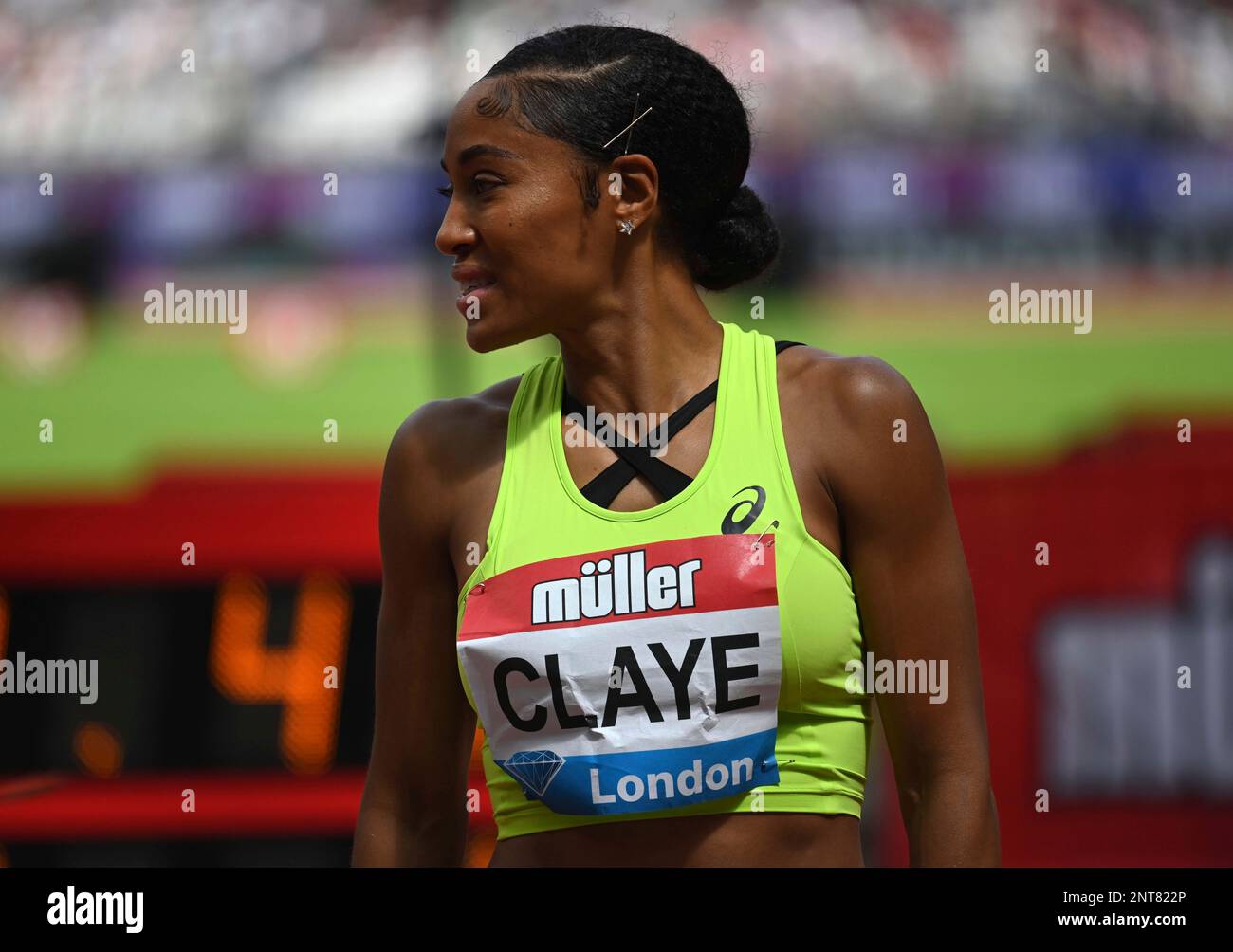 Queen Claye (USA) smiles after placing second in the 100m hurdles at 12 ...