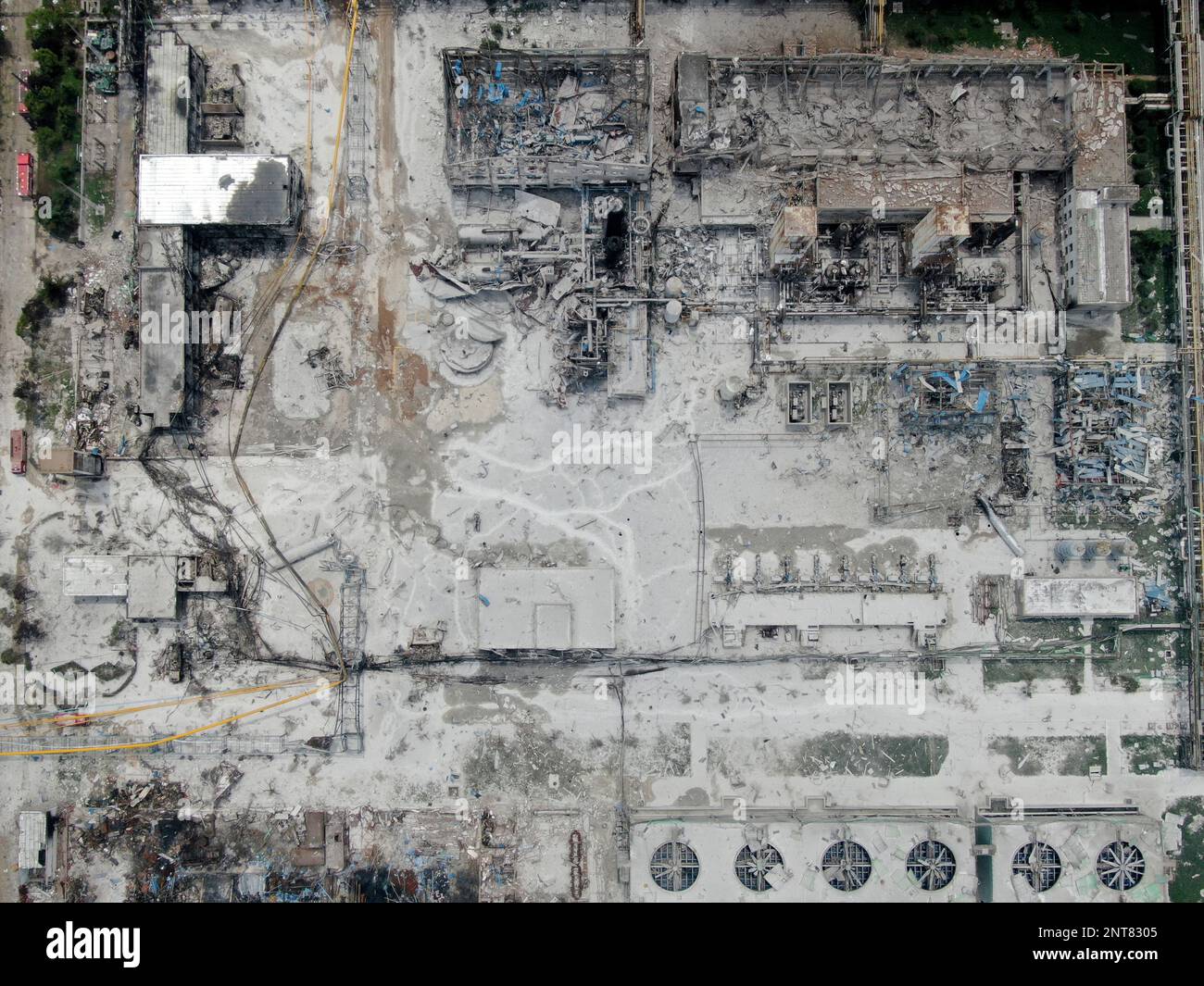 An aerial view shows the aftermath of the blast at a gas plant in Yima ...