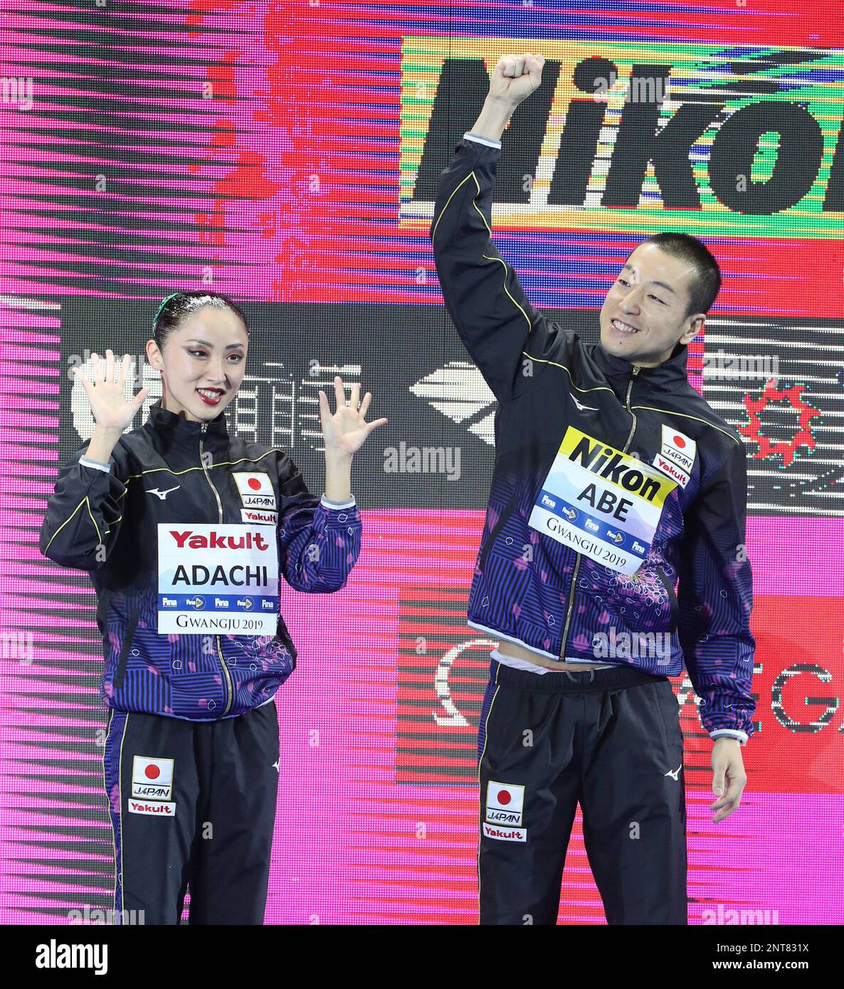 ADACHI Yumi (L) and ABE Atsushi ADACHI Yumi of Japan, bronze, celebrate ...