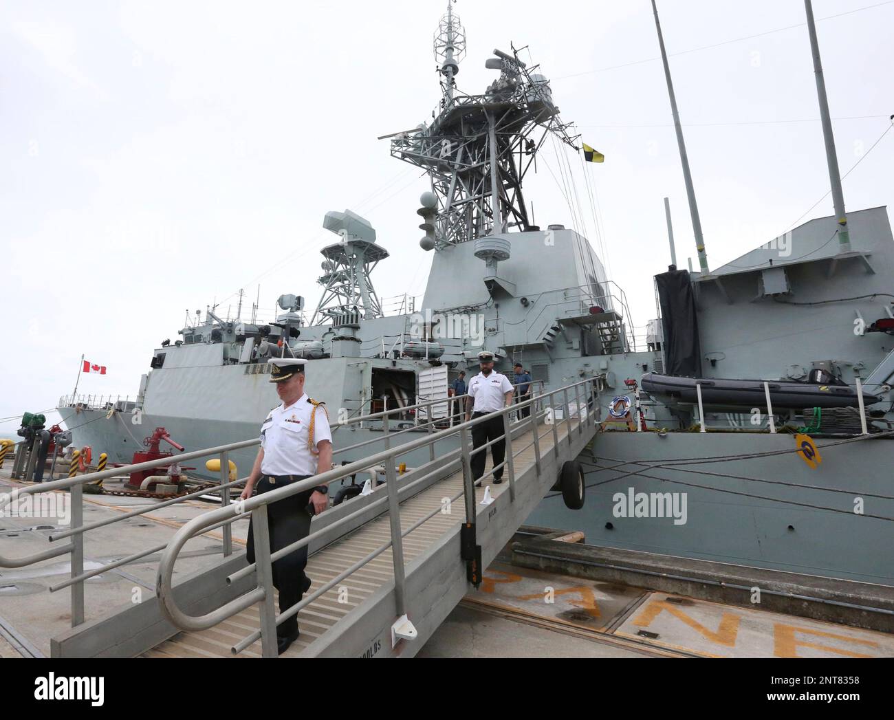 A picture taken on June 26, 2019 shows the HMCS Regina, Halifax-class ...