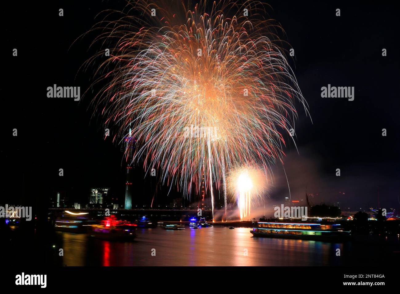 Fireworks that are part of a fair burst above the Rhine, Friday, July ...