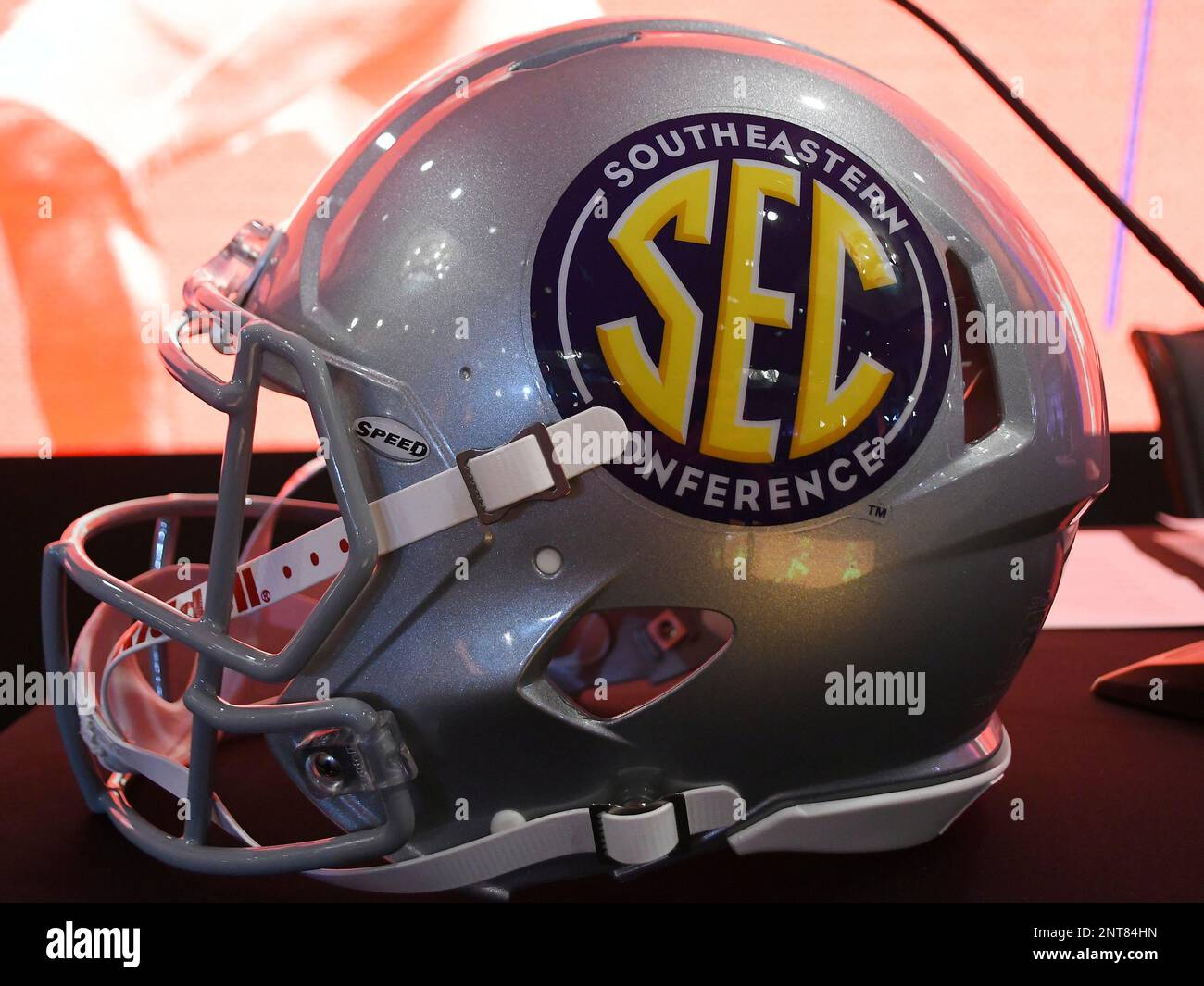 HOOVER, AL - JULY 16: A football helmet with the SEC logo during SEC ...