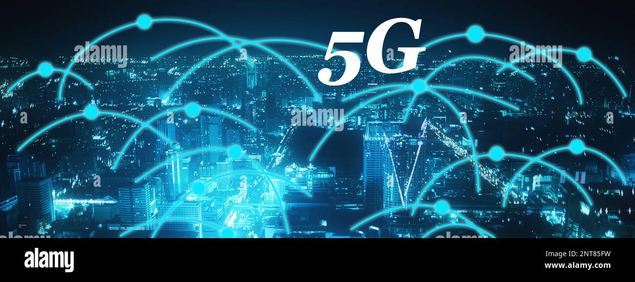 5G Fast speed wireless internet connection and technology concept. 3d ...
