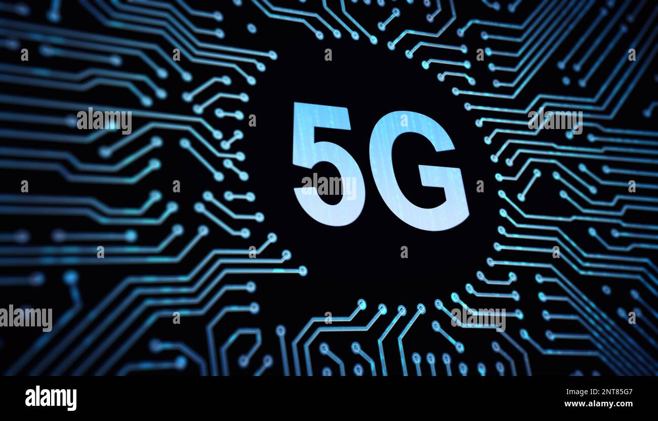 5G Fast speed wireless internet connection and technology concept. 3d ...