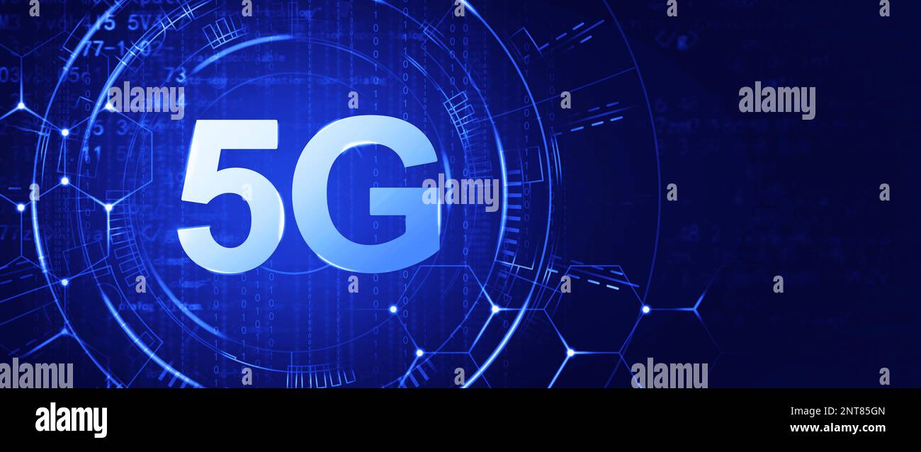 5G Fast speed wireless internet connection and technology concept. 3d ...